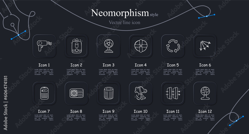 Hot Weather Cooling Icon Set. Refreshing breeze, cooling fans, ice ...