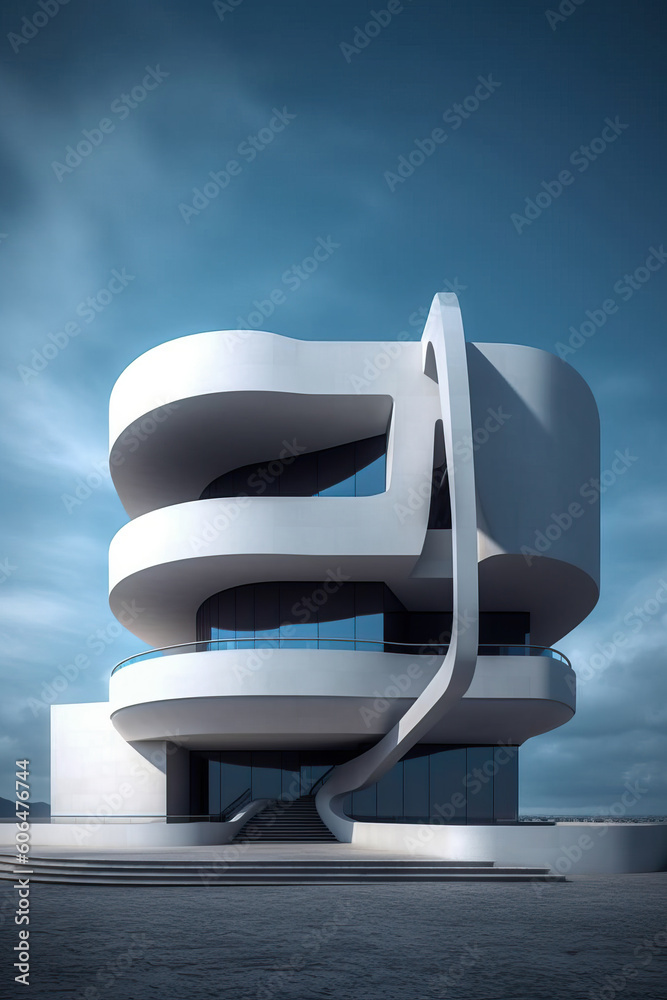 Generative AI image of futuristic multistory geometric building with ...