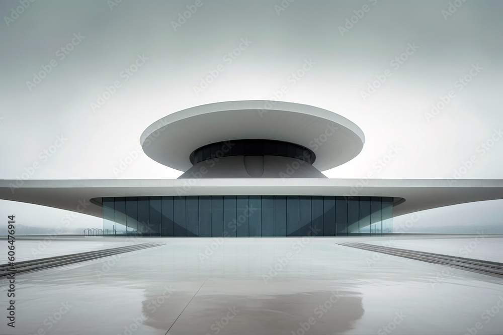 Generative AI image of futuristic building with rectangular ground ...