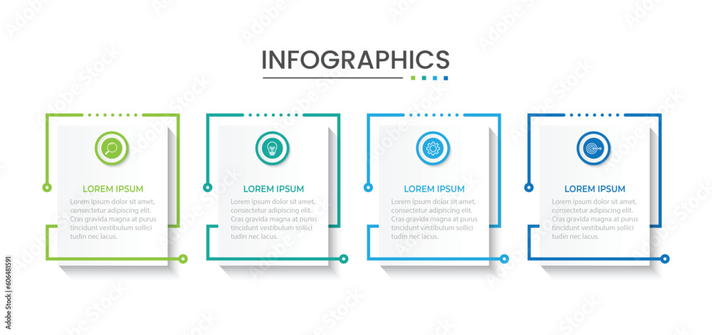 Thin line process business infographic with square template. Vector illustration. Process ...
