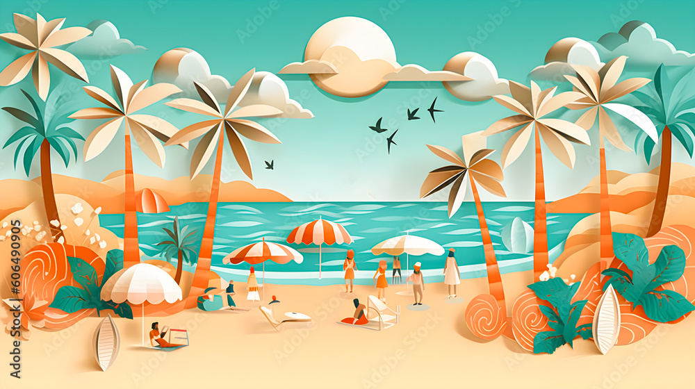 Background and illustration of summer and vacations at the beach ...