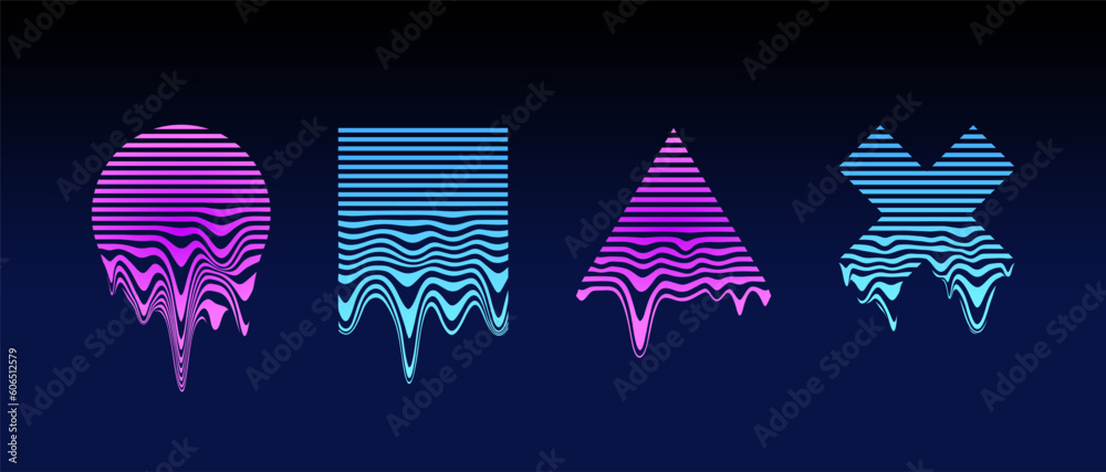 Vector shapes square circle triangle cross with drip effect, melting ...
