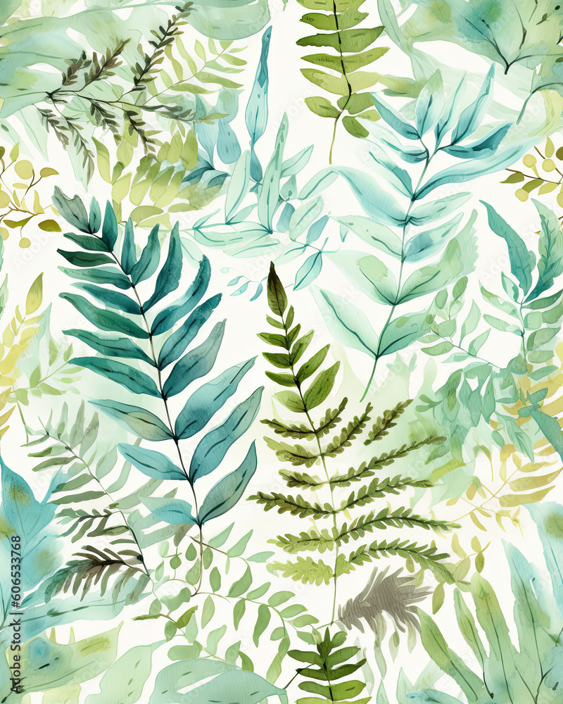 Seamless pattern with ferns and leaves, floral pattern for wallpaper or ...