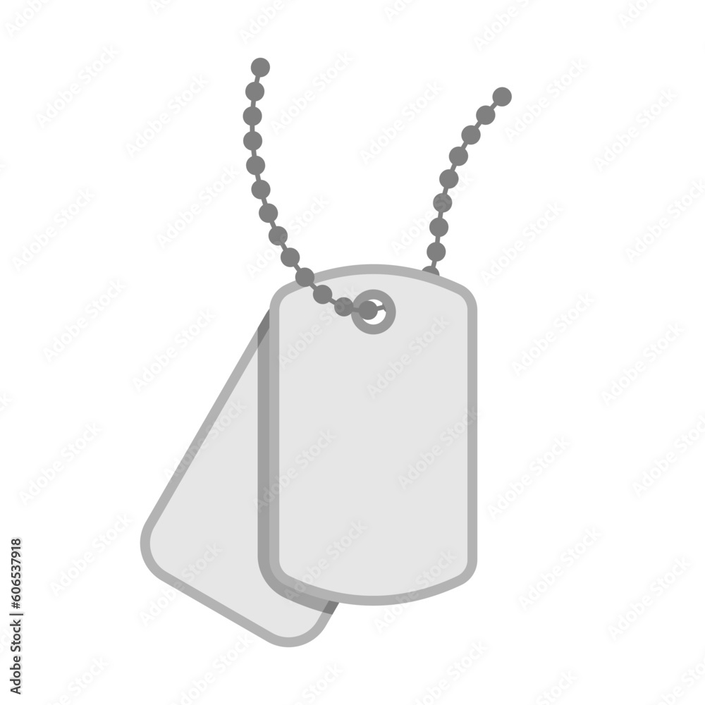 Dog tag icon on light background. Badge symbol. ID, soldier, war ...