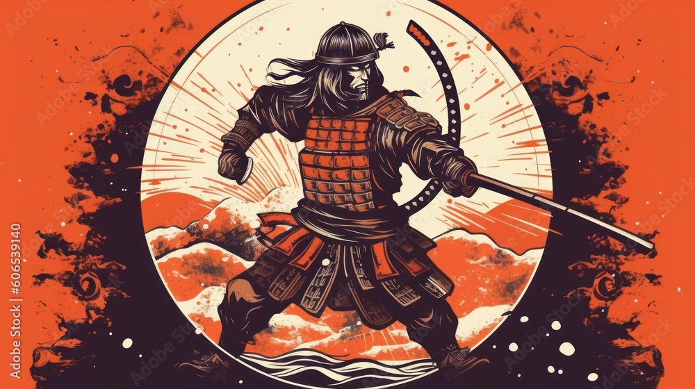 Fierce samurai warrior in traditional armor, wielding a katana and ...