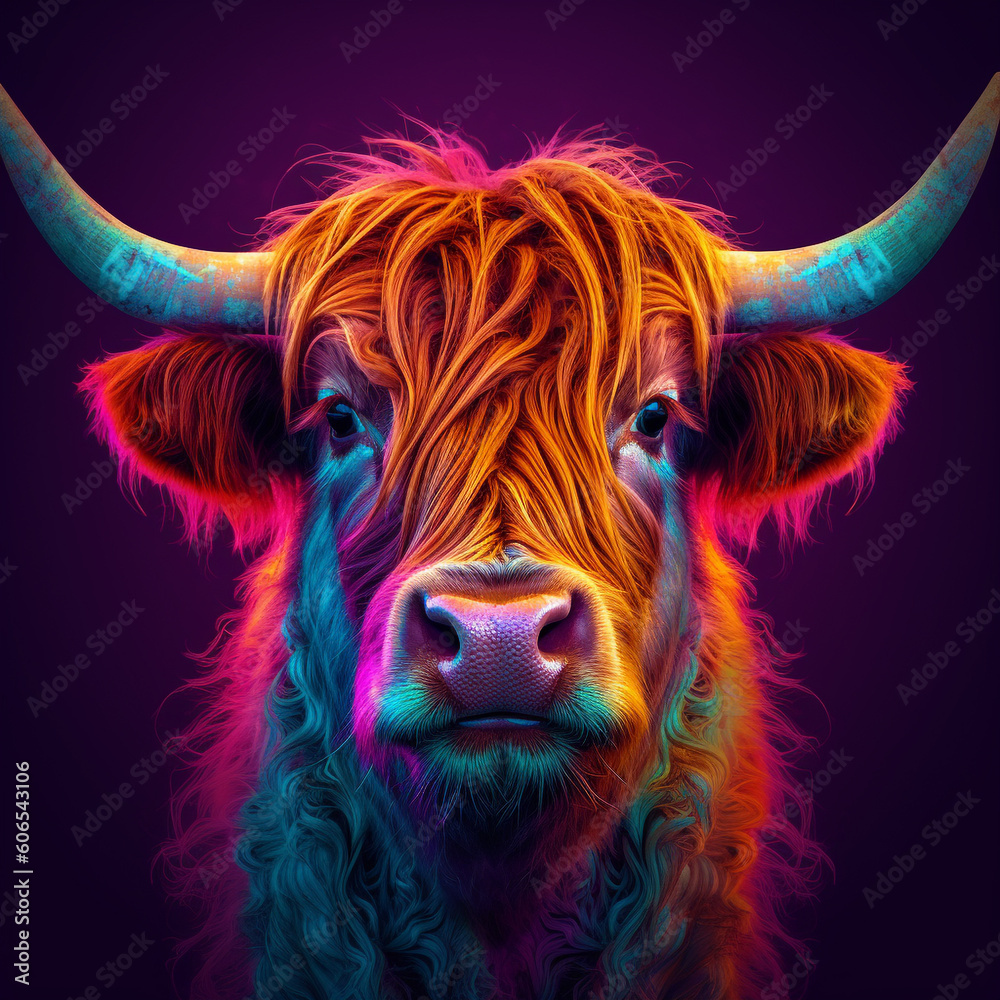 Highland cattle pop art style, bright colours, comic book, Created ...