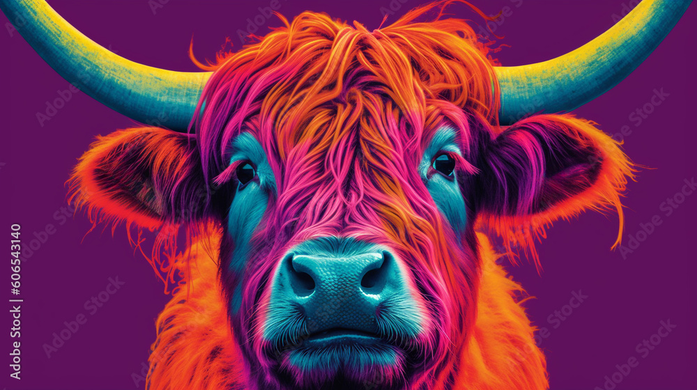 Highland cattle pop art style, bright colours, comic book, Created ...
