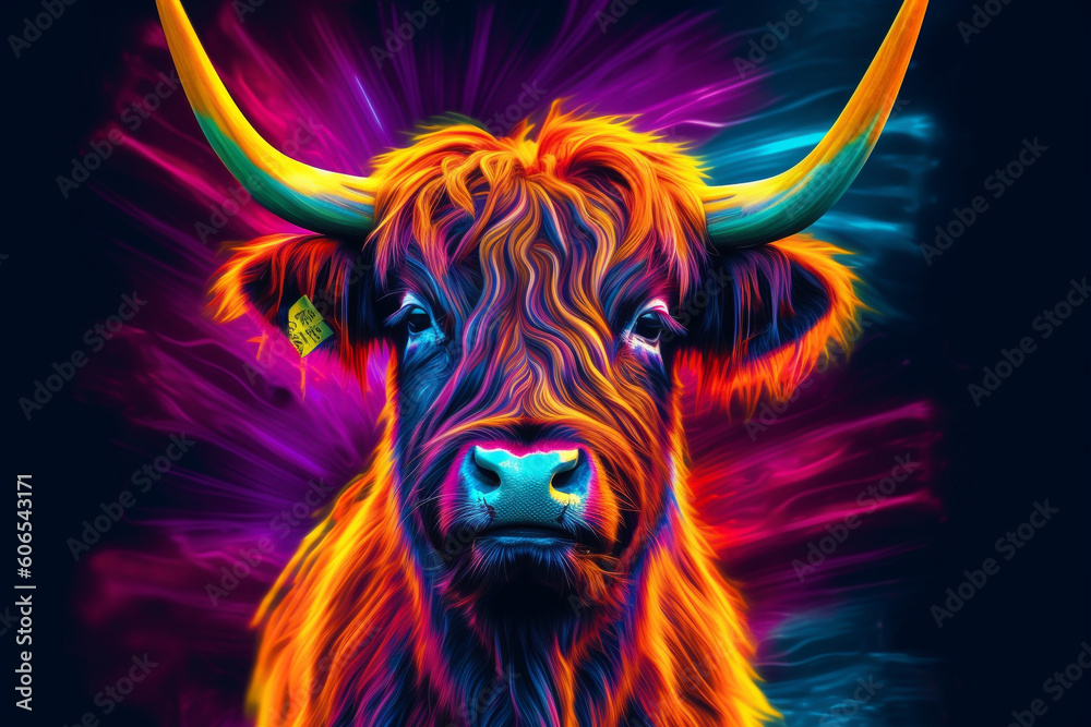 Highland cattle pop art style, bright colours, comic book, Created ...