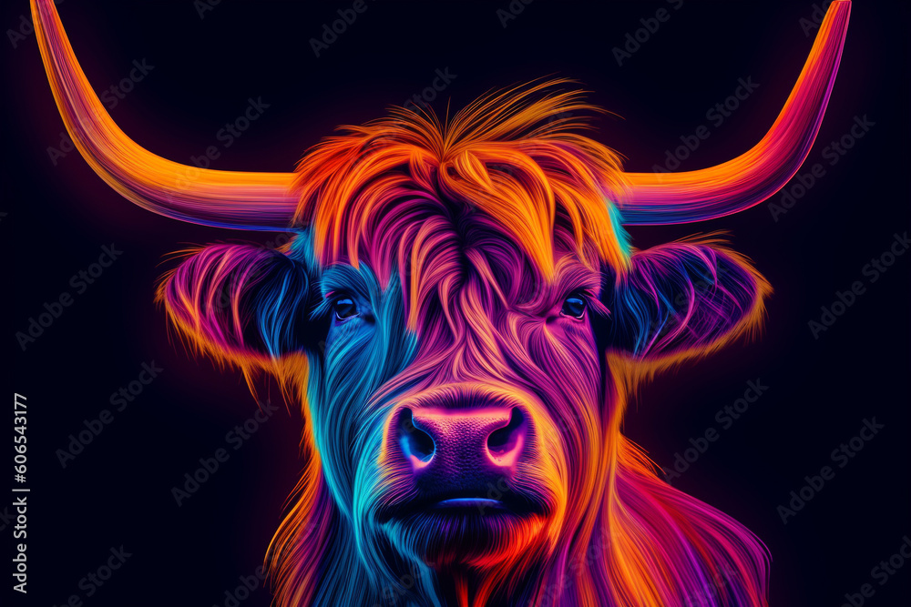 Highland cattle pop art style, bright colours, comic book, Created ...
