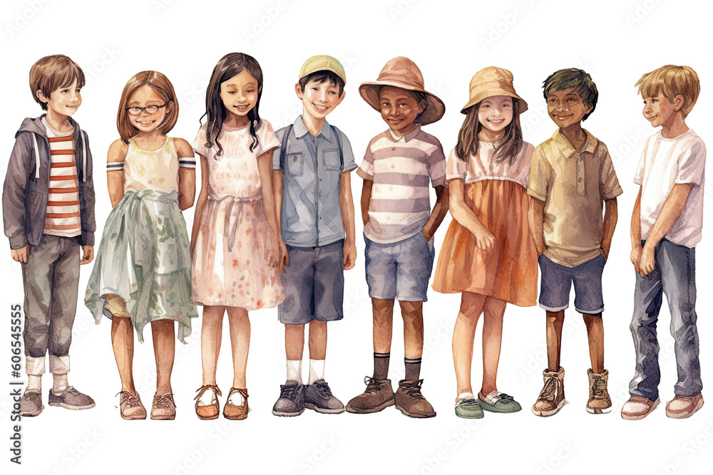 group of fiction children of different races and nationalities standing ...