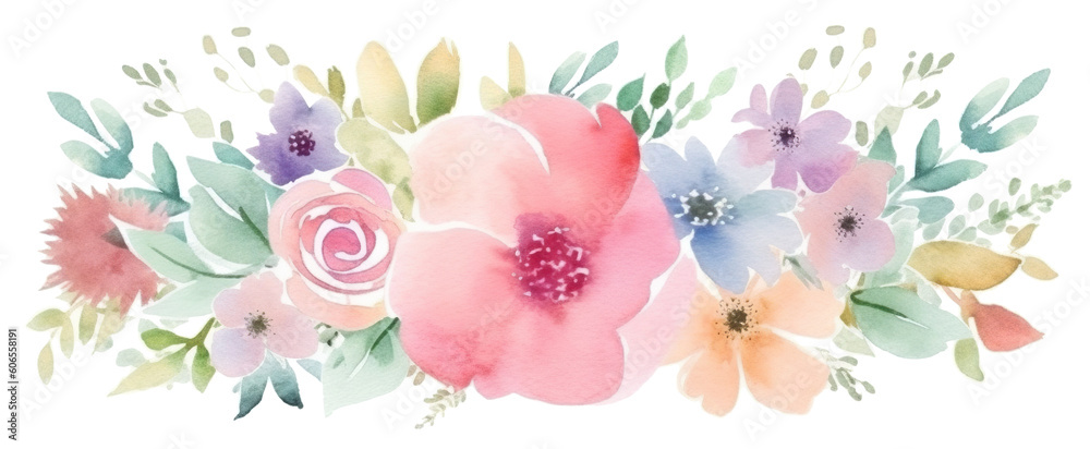 Watercolor pastel flower decorative frame border, cut out. Copy space ...