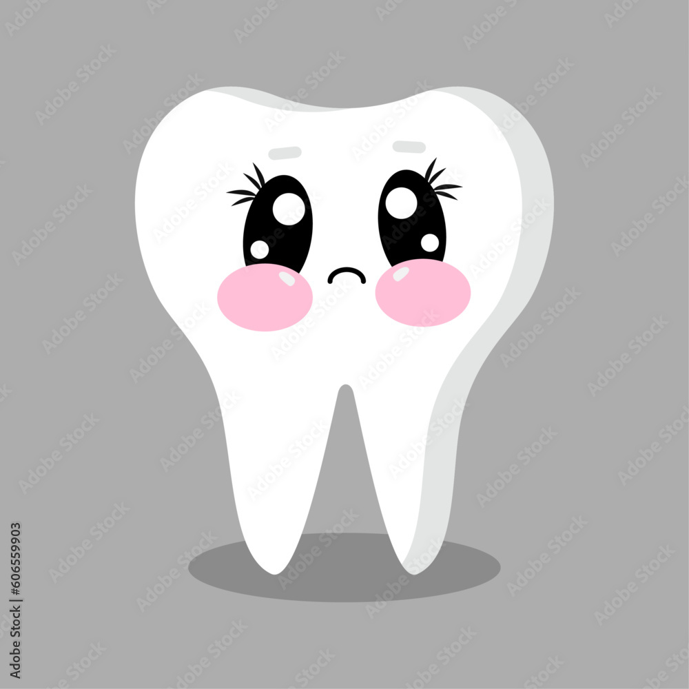 Cute snow white cartoon characters tooth in flat design. Kawaii teeth ...