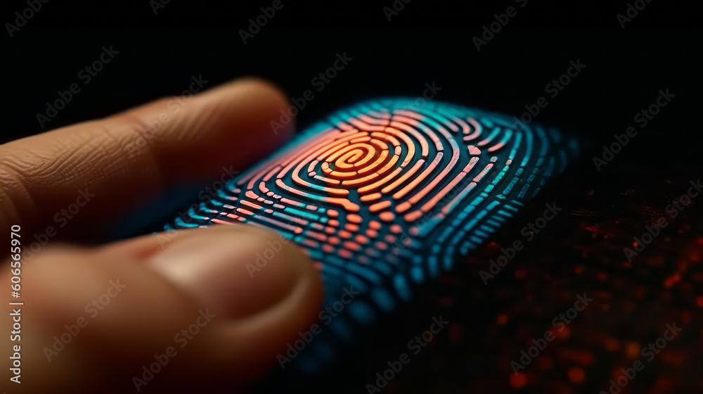 Closeup of person’s thumb interacting with fingerprint scanner, scan ...