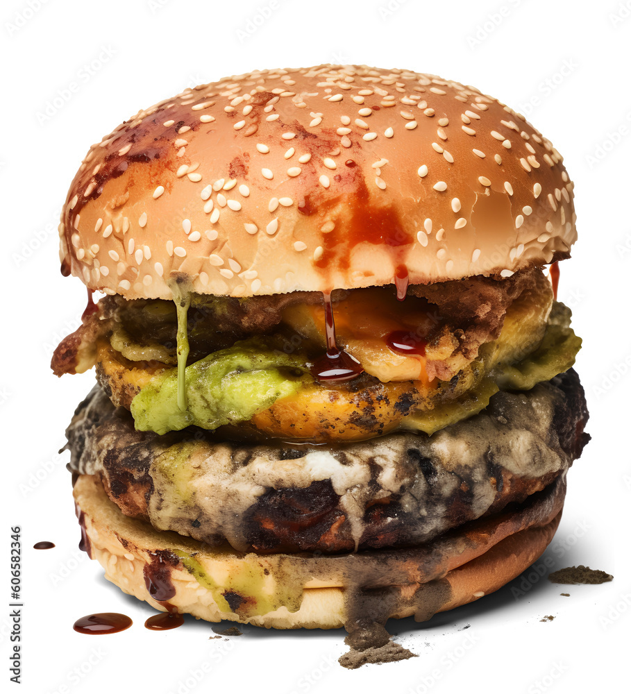 moldy unhealty spoiled burger, isolated background. Generative Ai Stock ...