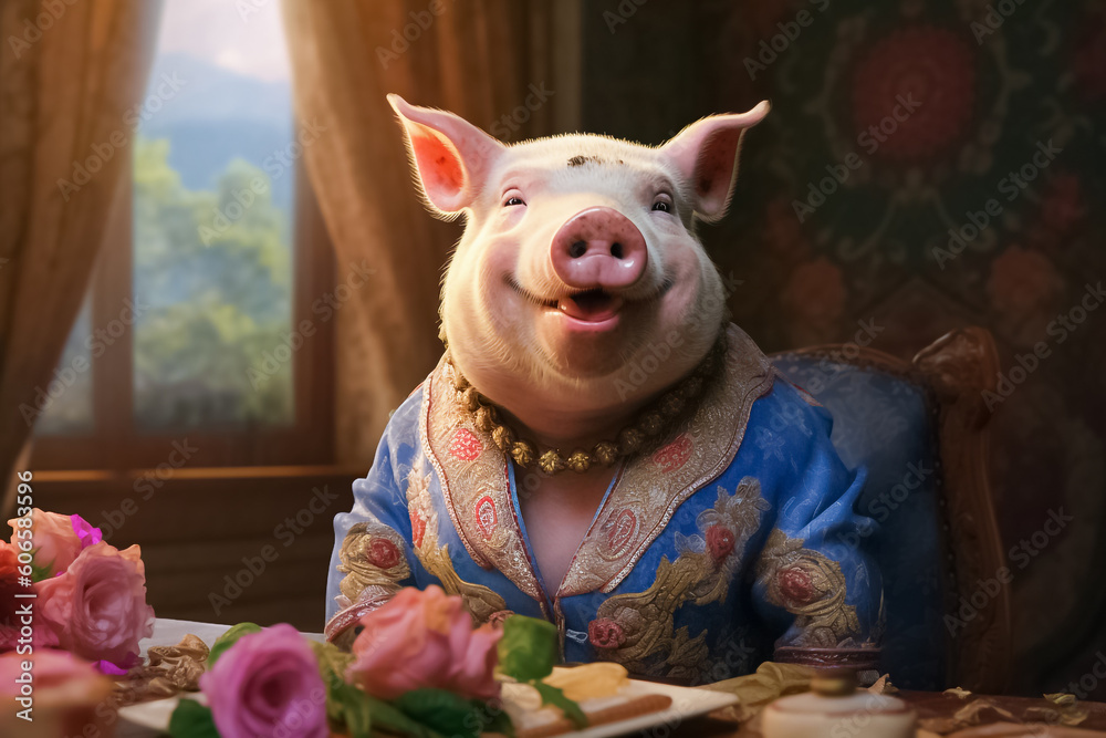 female pig in a dress is a picture of grace and charm, perfect for ...