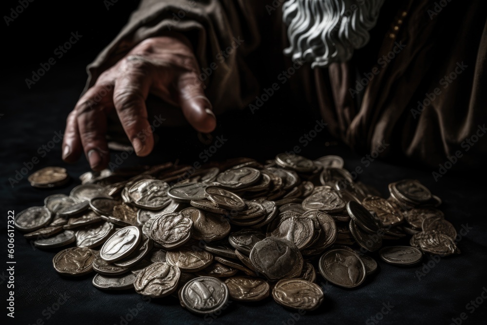 Judas 30 pieces of silver, sack thirty coins biblical symbol betrayal ...