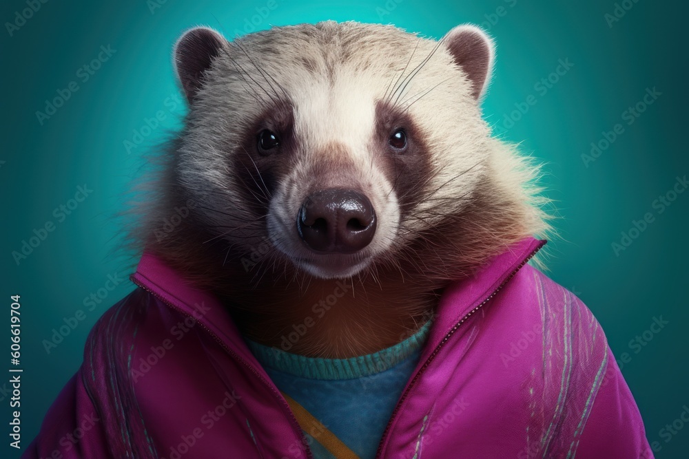 Anthropomorphic honey badger dressed in human clothing. Humanized ...
