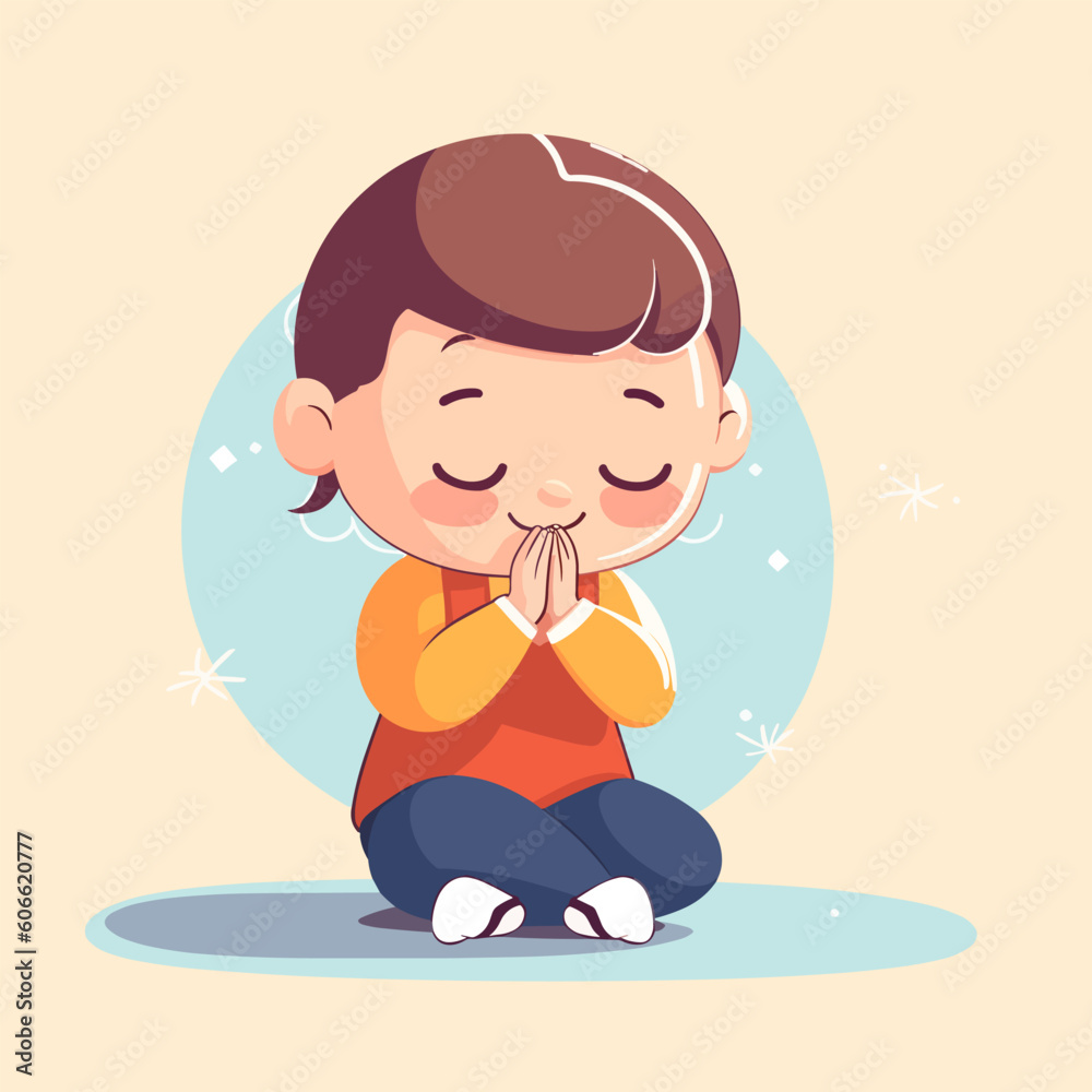 cute precious child, boy, girl, praying cartoon Stock Vector | Adobe Stock