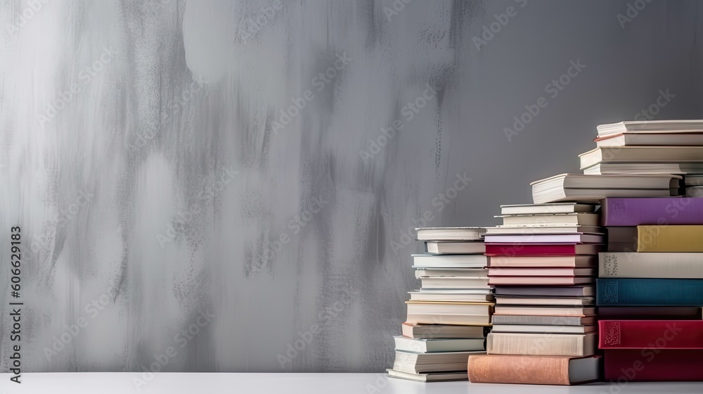 Side View of World book day banner design of a collection of stack of ...