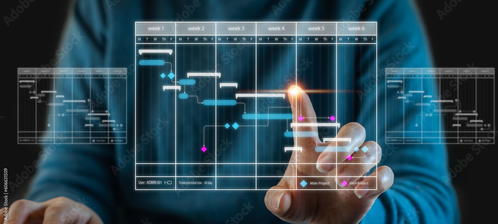 Human touching screen with calendar schedule time plan appointment ...