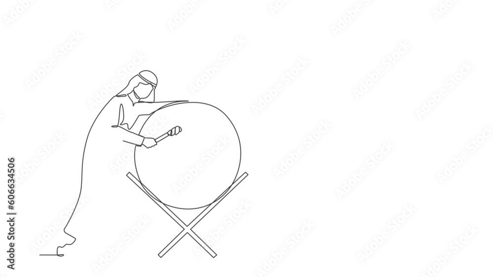 Animated self drawing of continuous line draw Arab man hitting ...