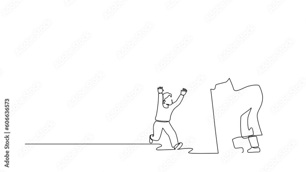 Animated self drawing of continuous line draw joyful boy meeting their ...