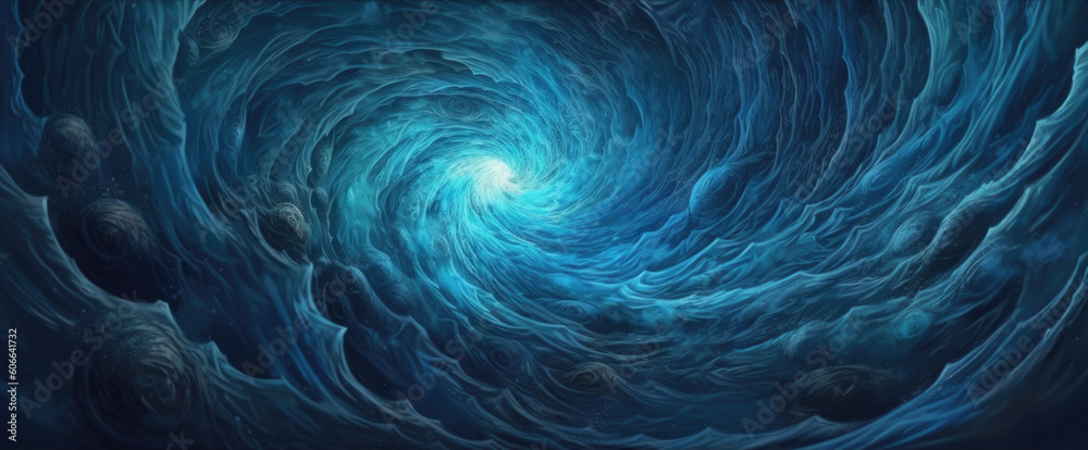 Surreal whirlpool of icy cold blue ocean tsunami swirl of destructive ...