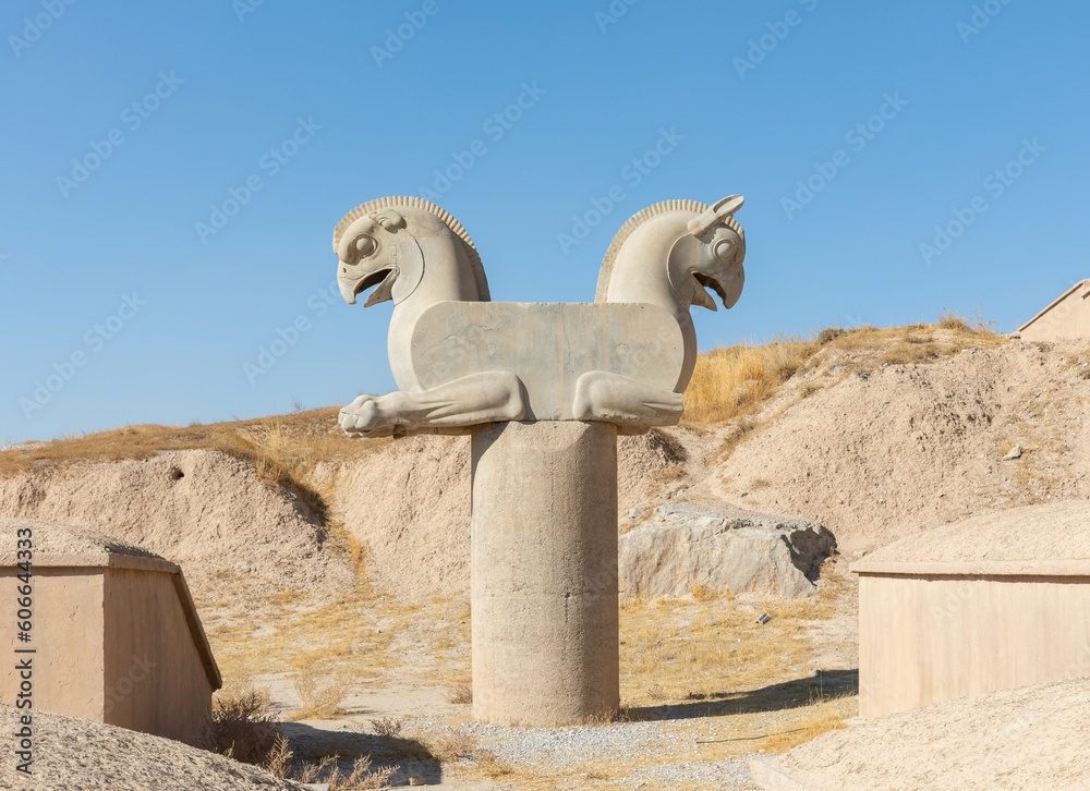 Double griffin or Huma bird capital in Persepolis, founded by Darius ...