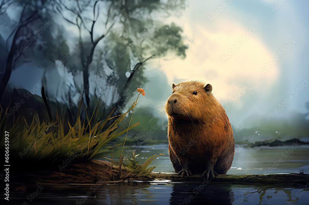 Capybara created with Generative AI technology Stock Illustration ...