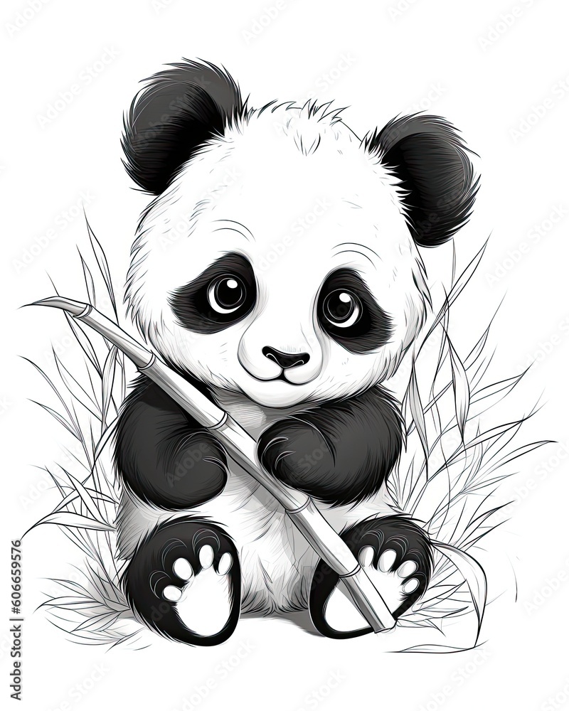 Black and white baby panda illustration. Black and white panda cub ...