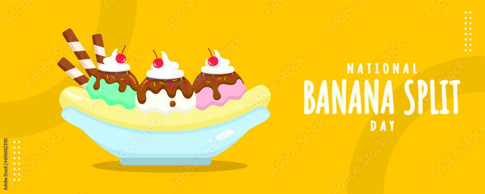 National Banana Split Day on 25 August Banner Background. Banana With ...