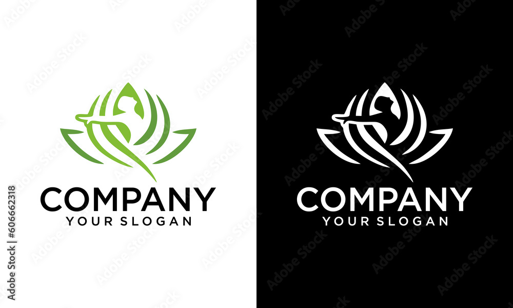 Flower lotus Yoga logo with human in lotus pose above the infinity sign ...