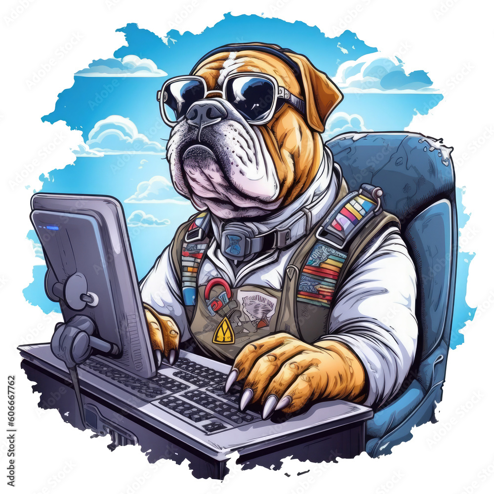 Software Developer English Bulldog t-shirt design, a bulldog wearing a ...