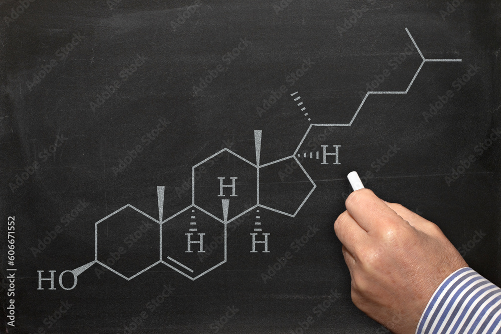 Cholesterol structural chemical formula, Hand drawing with a chalk on a ...