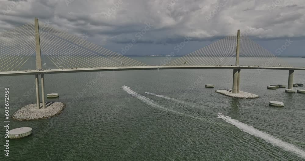 Vidéo Stock Sunshine Skyway Bridge Florida Aerial v9 drone flyover ...