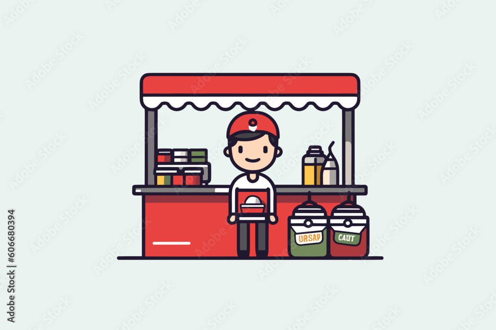 Doodle inspired Park Manager at concession stand, cartoon sticker ...