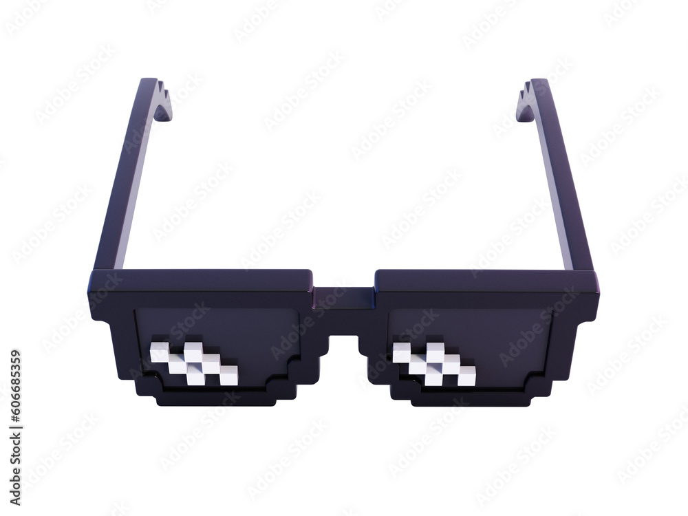 Stylized 8-bit game sunglasses isolated on transparent background. 3D ...