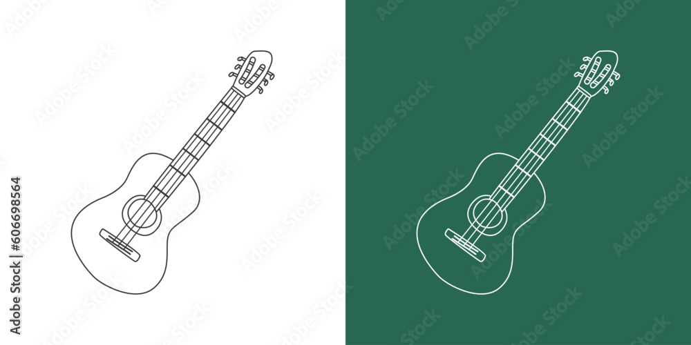 Classic guitar line drawing cartoon style. String instrument guitar ...