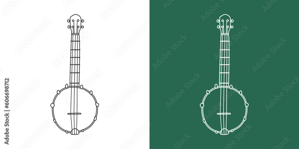 Banjo line drawing cartoon style. String instrument banjo clipart ...