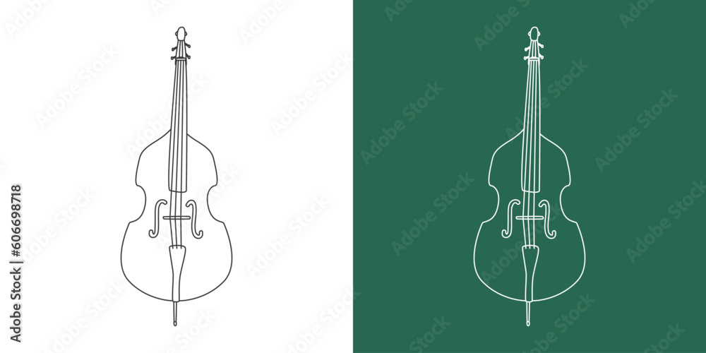 Double bass line drawing cartoon style. String instrument double bass ...