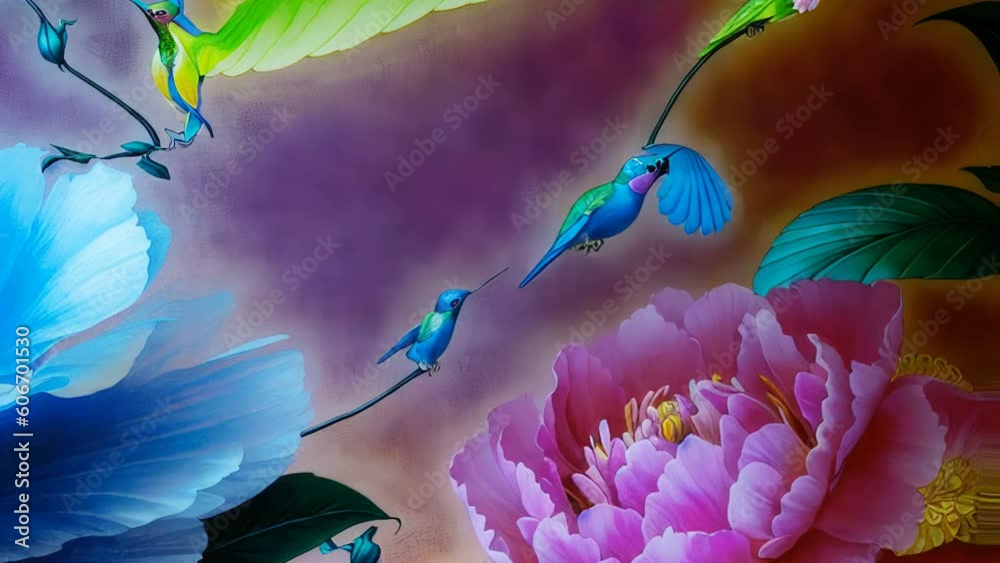 Generative ai motion animation of surreal vintage painting of flowers ...