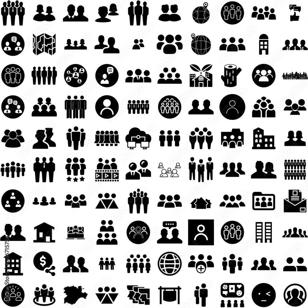 Vecteur Stock Collection Of 100 Community Icons Set Isolated Solid ...