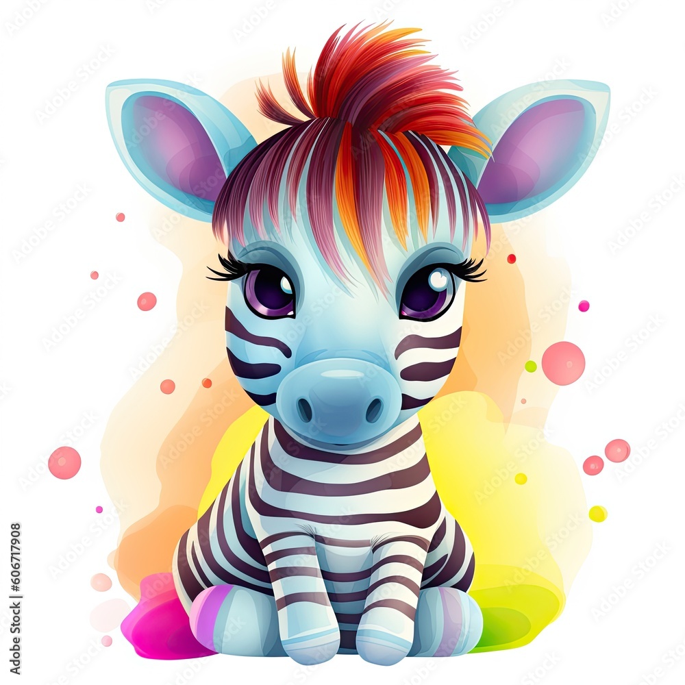 ภาพประกอบสต็อก Baby zebra sitting and smiling. Playful zebra design ...