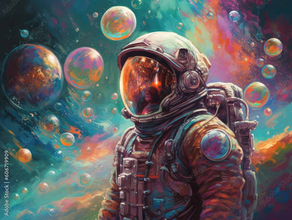 Surreal colorful space. art of fantasy astronaut in space. Science ...