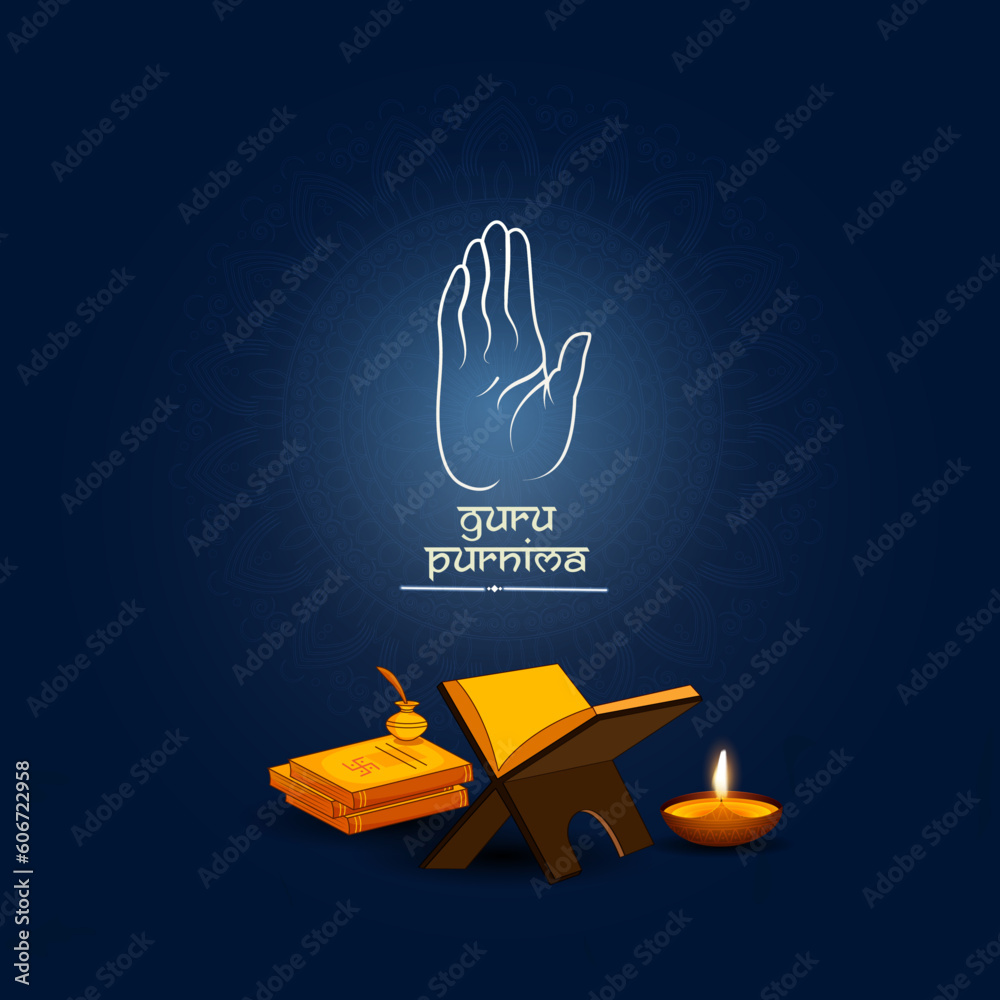 Happy Guru Purnima vector line art Illustration of guru hand giving ...