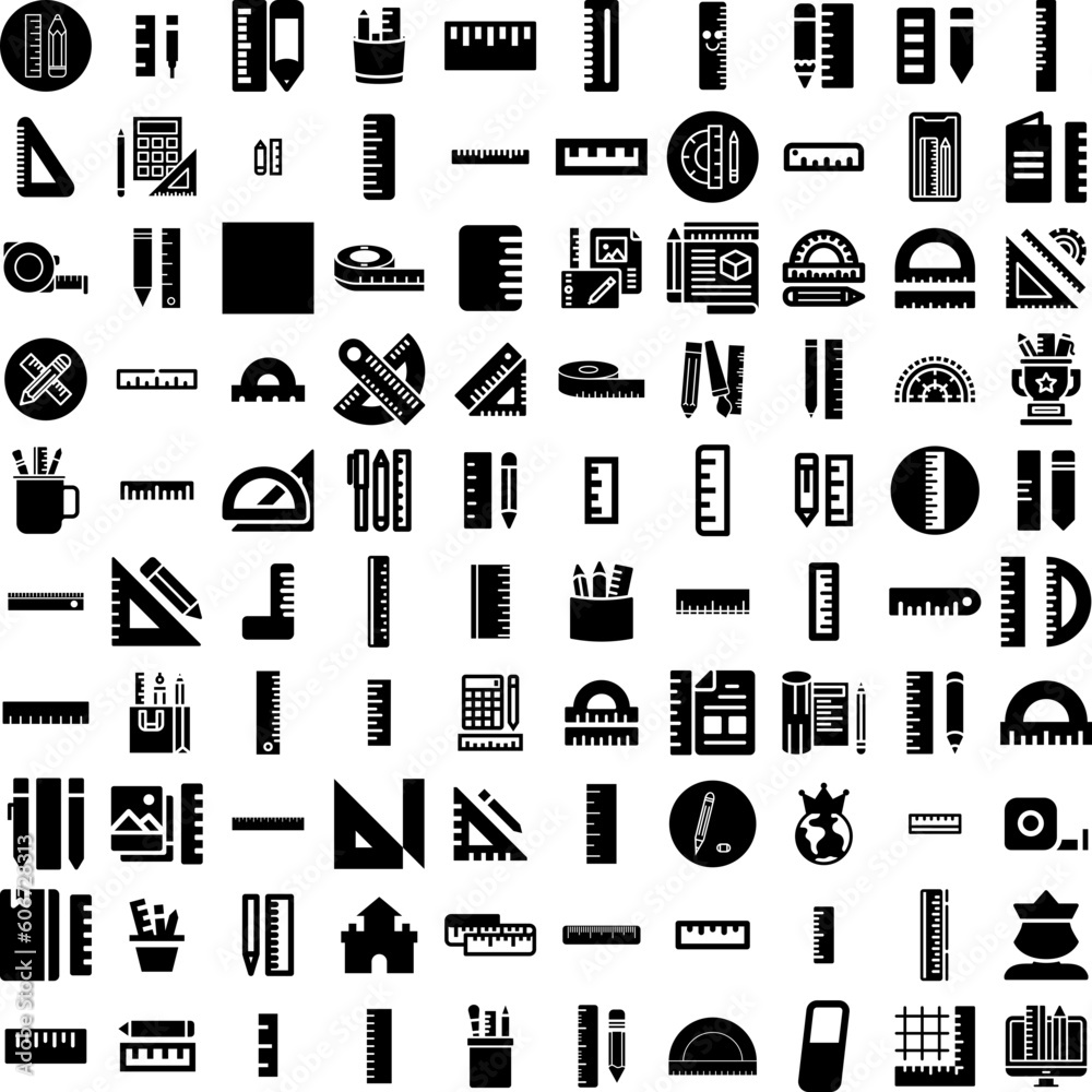 Collection Of 100 Ruler Icons Set Isolated Solid Silhouette Icons ...