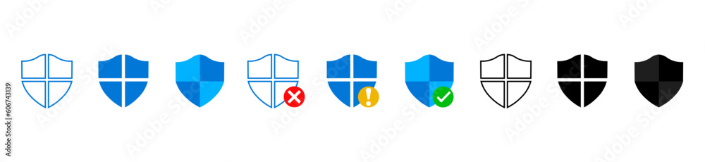 Windows Defender vector icons of computer protector shield, threat ...