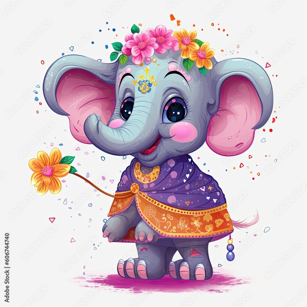 Cute elephant baby cartoon illustration on a white background. Colorful ...