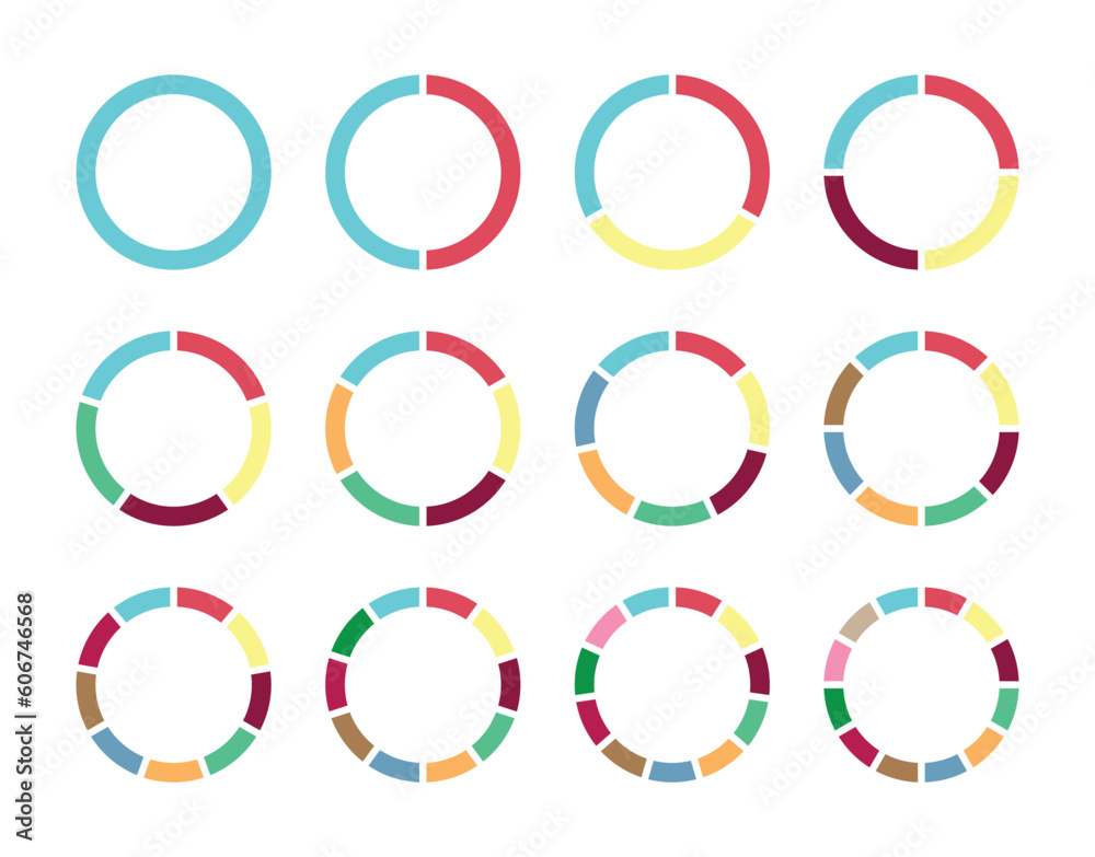 Circle icons for infographic. Colorful diagram collection with sections ...