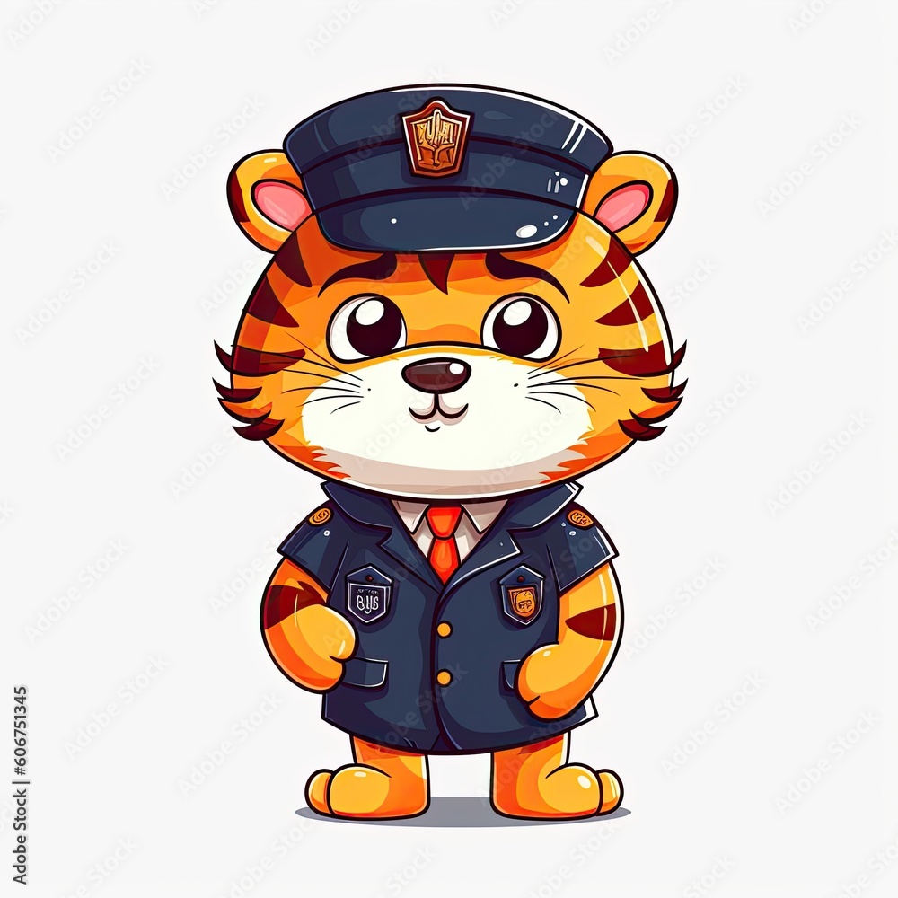Tiger Policeman cartoon. Tiger cub wearing police dresses. Tiger police ...
